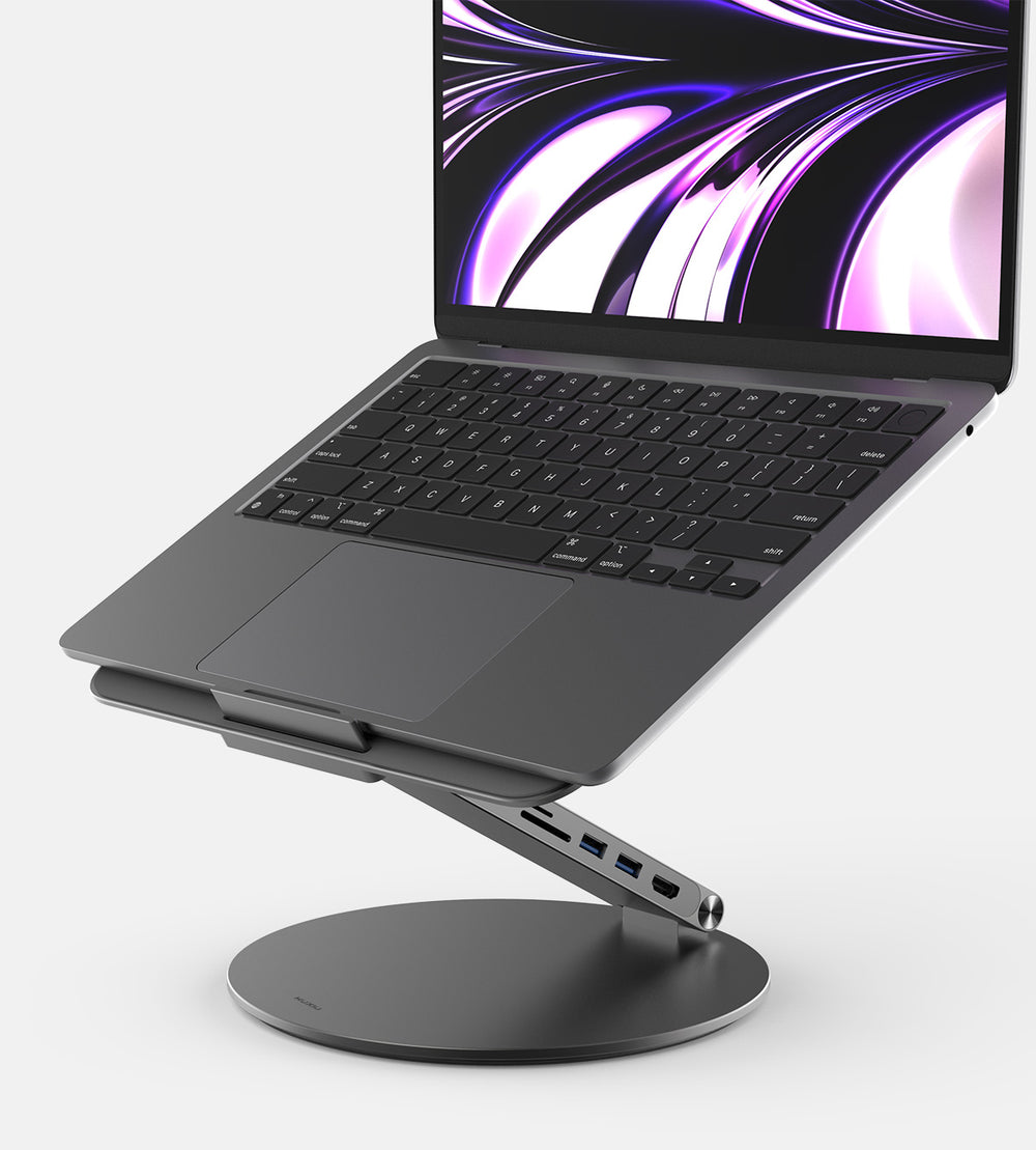 KUXIU X53 Ergonomic Laptop Stand with Built-in 8-in-1 Hub - Wood Grain