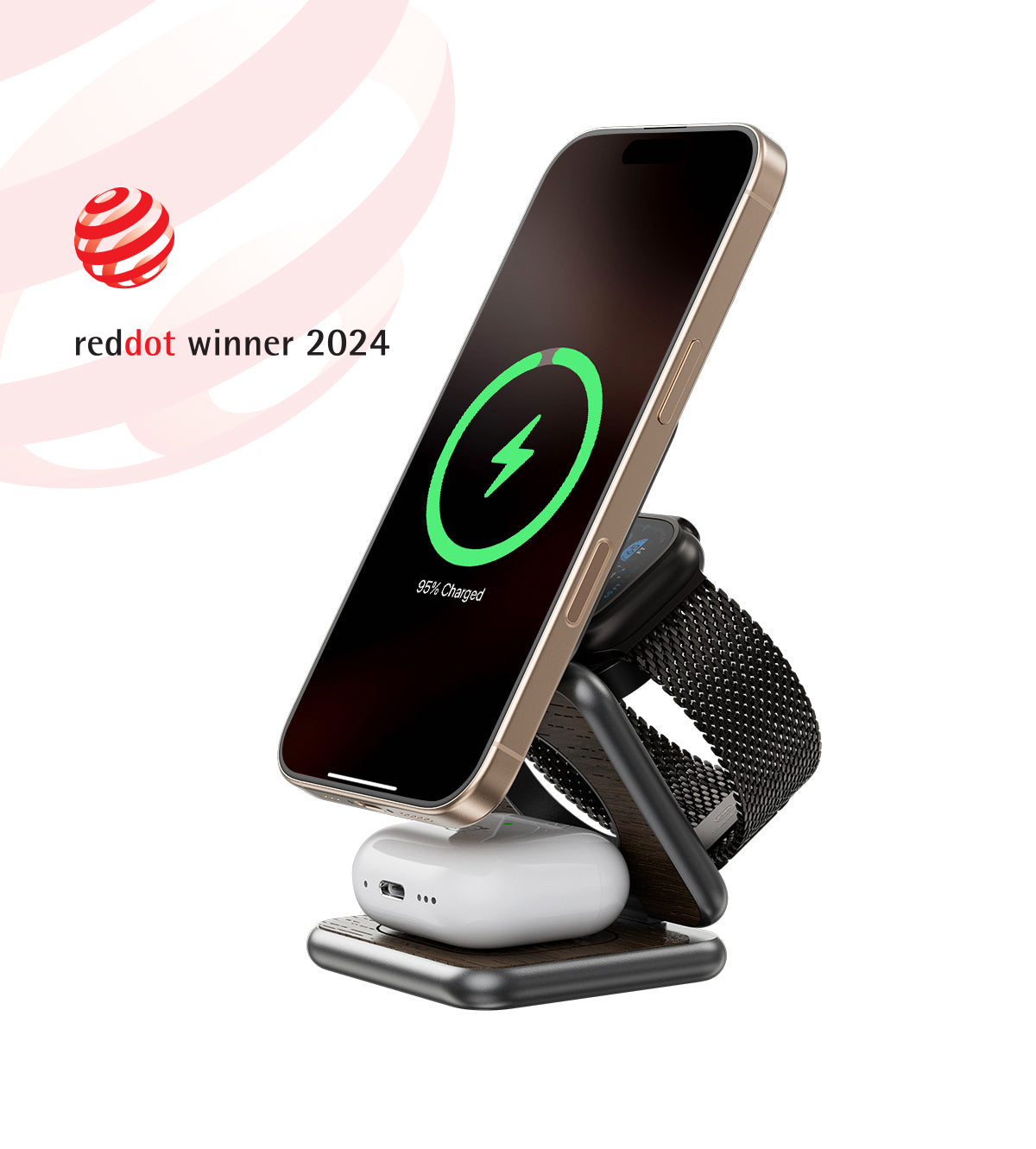 KUXIU X40 Pro 3-in-1 MagSafe Foldable Charging Stand - Wood Grain Edit