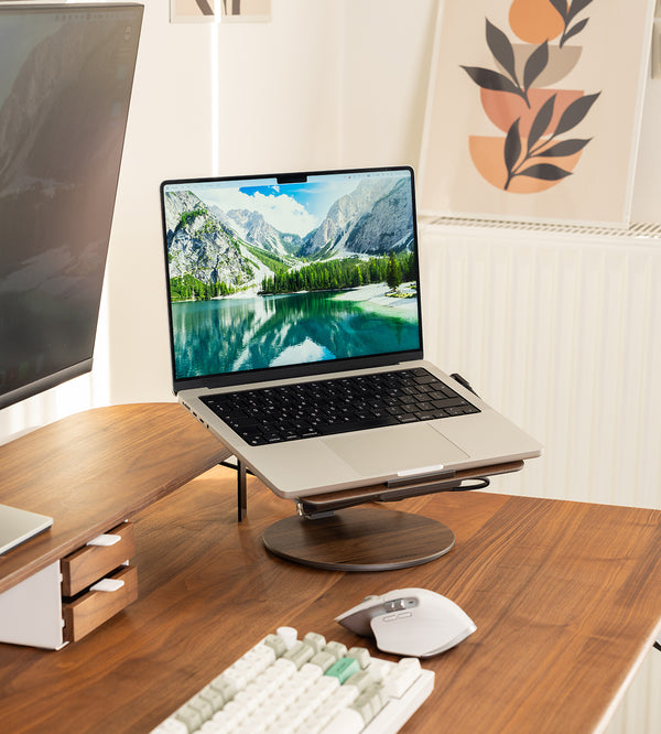 KUXIU X53 Ergonomic Laptop Stand with Built-in 8-in-1 Hub - Wood Grain