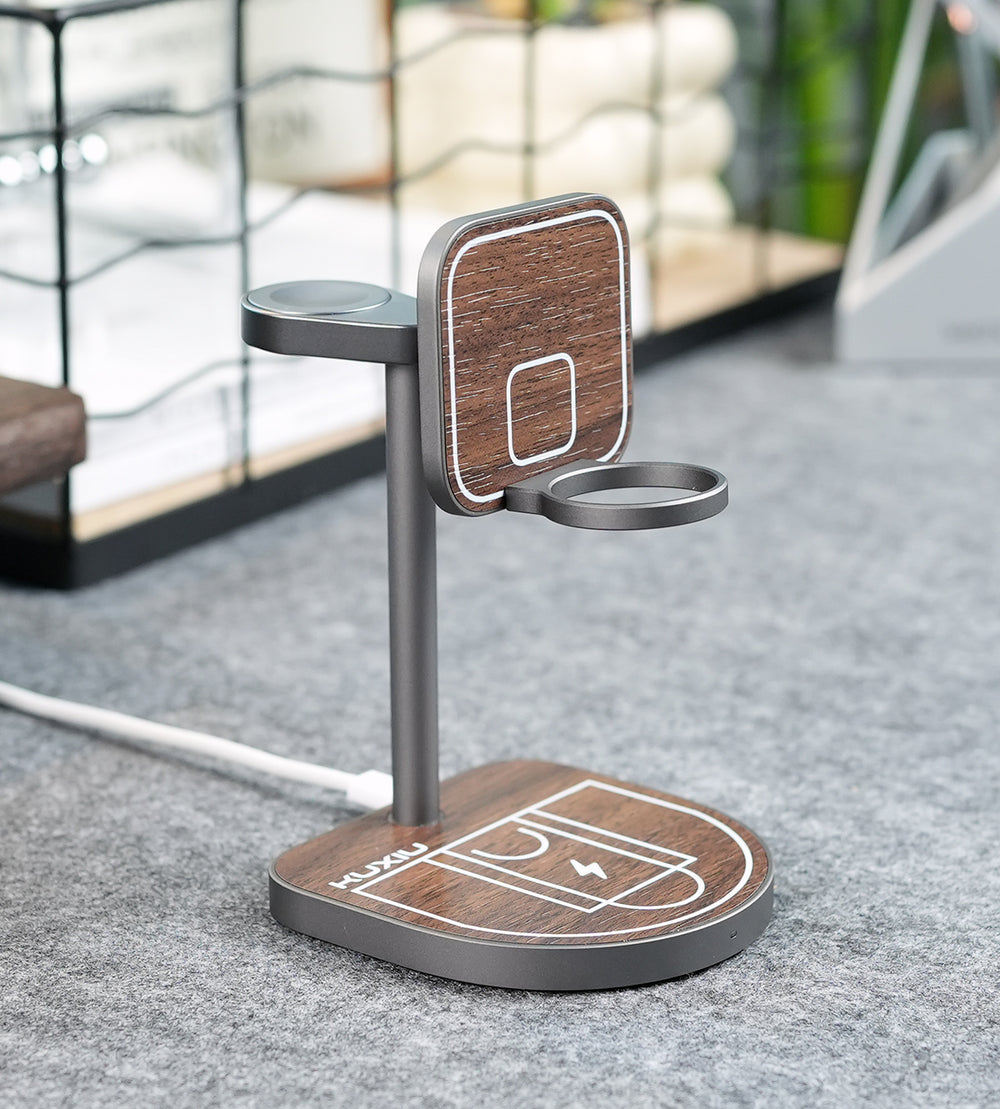KUXIU Qi2 3-Point Power Creative 3-in-1 MagSafe Charging Stand - Wood