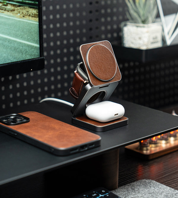 KUXIU X40 Pro 3-in-1 MagSafe Foldable Charging Stand - Leather Edition