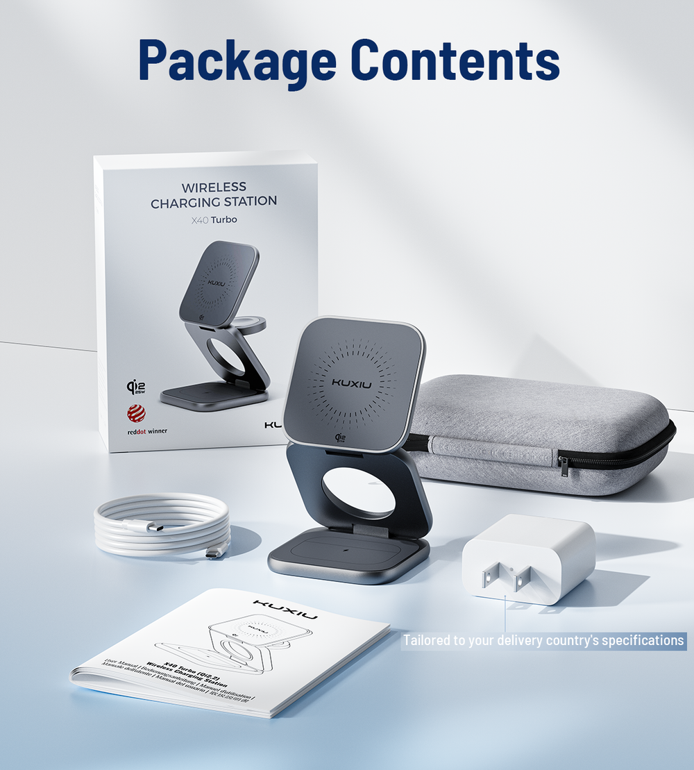 KUXIU X40 Turbo Qi2.2 Certified 25W 3-in-1 MagSafe Foldable Wireless C