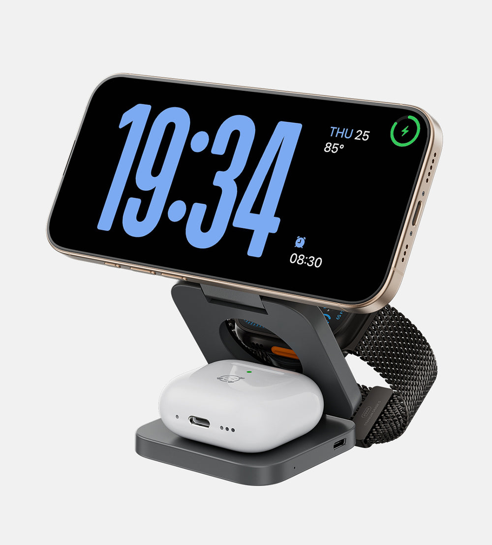 KUXIU X55 3-In-1 Foldable Magnetic Wireless Charging Station - Gray